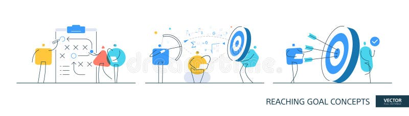 Strategic Goal Illustrations Set in Thin Line Style. Success Plan ...