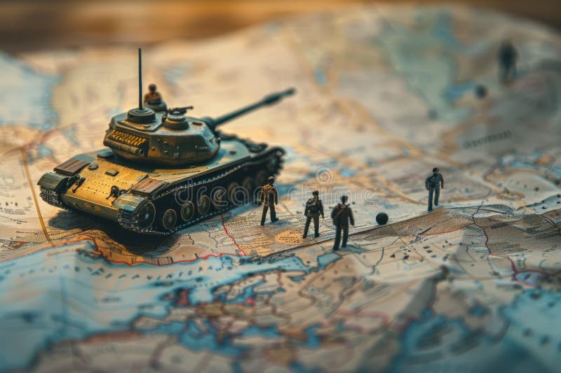 Strategic Military Map with Figures of Soldiers and Tanks Stock Photo ...