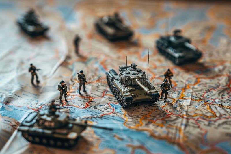 Strategic Military Map with Figures of Soldiers and Tanks Stock Photo ...