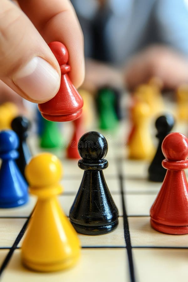 Strategic Move Colorful Strategy Board Game in Play, Player Making a ...