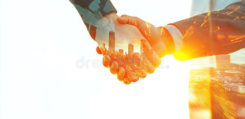 Strategic Partnership Handshake: Urban Skyline Double Exposure Image ...