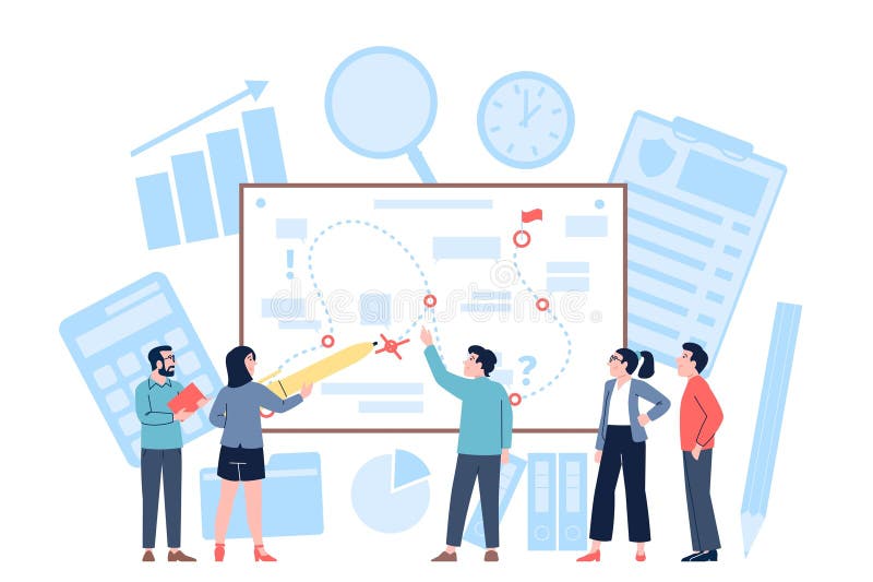 Strategic Planning. Business Team Plan Working Process on Whiteboard ...