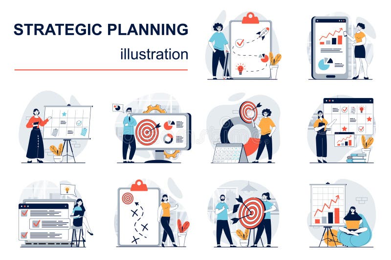 Strategic Planning Concept with Character Situations Mega Set. Vector ...