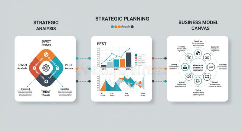 Strategic Planning Infographic Features Three Main Sections. the Left Section Stock Illustration ...