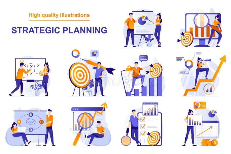 Strategic Planning Web Concept with People Scenes Set Stock Vector ...