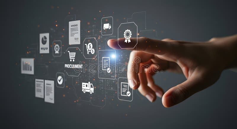 Strategic Procurement Optimization Process with Digital Icons and Hand ...