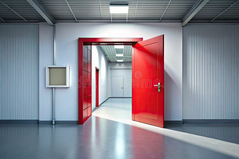 Strategic Red Fire Exit Door in a Minimalist White Building a ...