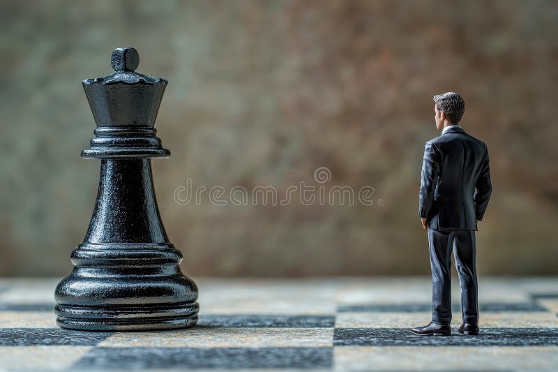 Strategic Reflection a Businessman Facing a Chess Piece in a Dramatic ...