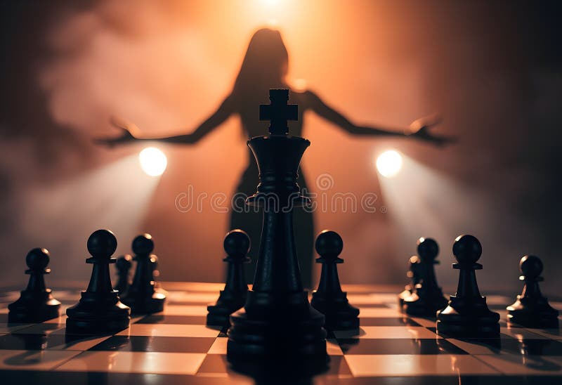 Strategic Silhouette: a Woman S Command Over the Chessboard Stock ...