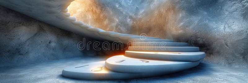 Strategic Steps: Footprints Mark Progress Up a Winding Stairca Stock ...