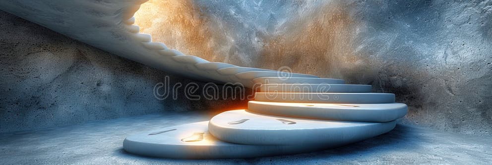 Strategic Steps: Footprints Mark Progress Up a Winding Stairca Stock ...