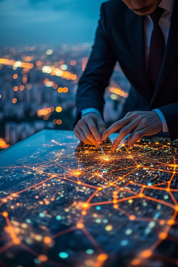 Strategist Examining a City S Glowing Network, Urban Development and ...