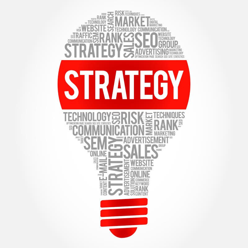 STRATEGY bulb word cloud stock illustration. Illustration of teamwork ...