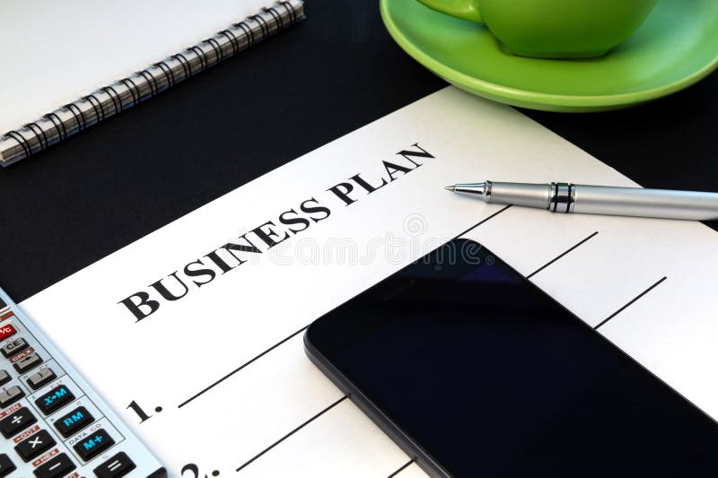 Strategy Business Plan with Pen, Coffee and Notepad on Black Table ...