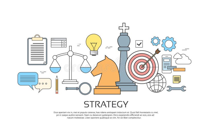 Strategy Concept Banner Set Icon Thin Line Stock Vector - Illustration ...