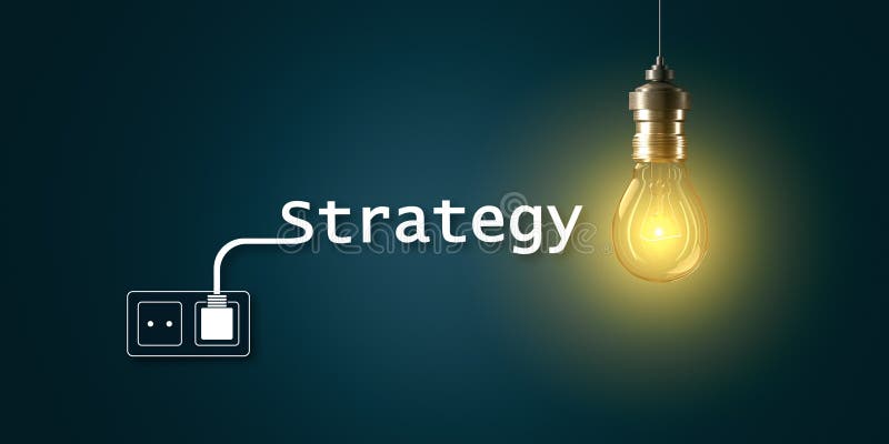 Strategy Concept with Glowing Lightbulb on Dark Background. 3D ...