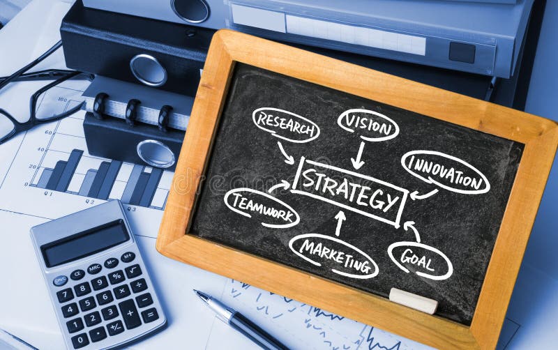 Strategy Concept Hand Drawing on Blackboard Stock Photo - Image of ...