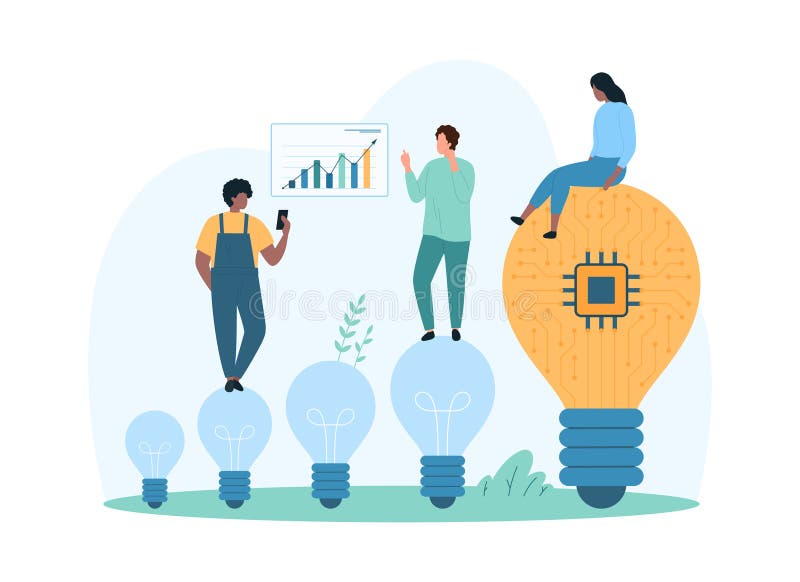 Strategy of Creative Idea Development of Tiny People, Light Bulb with ...