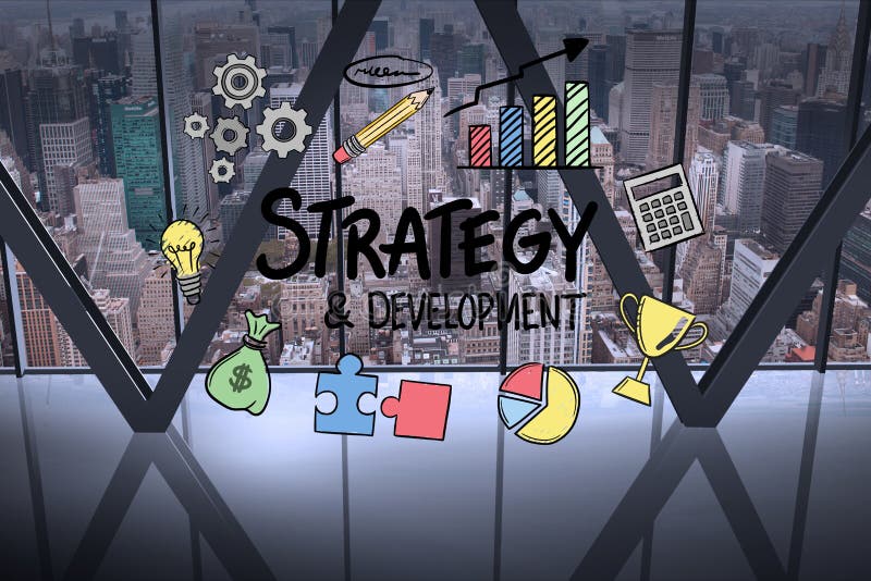 Strategy and Development Text Surrounded by Icons Stock Photo - Image ...