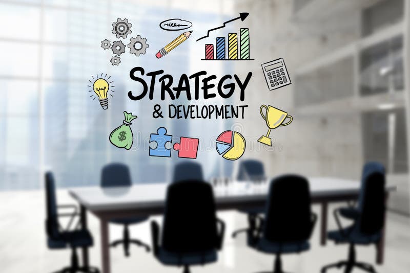 Strategy and Development Text Surrounded by Icons in Office Stock Photo ...