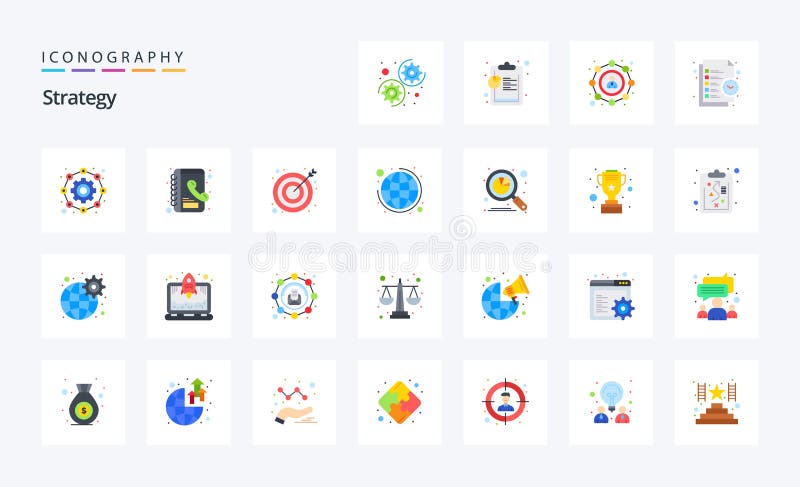 25 Strategy Flat Color Icon Pack Stock Vector - Illustration of analytics, book: 264560697