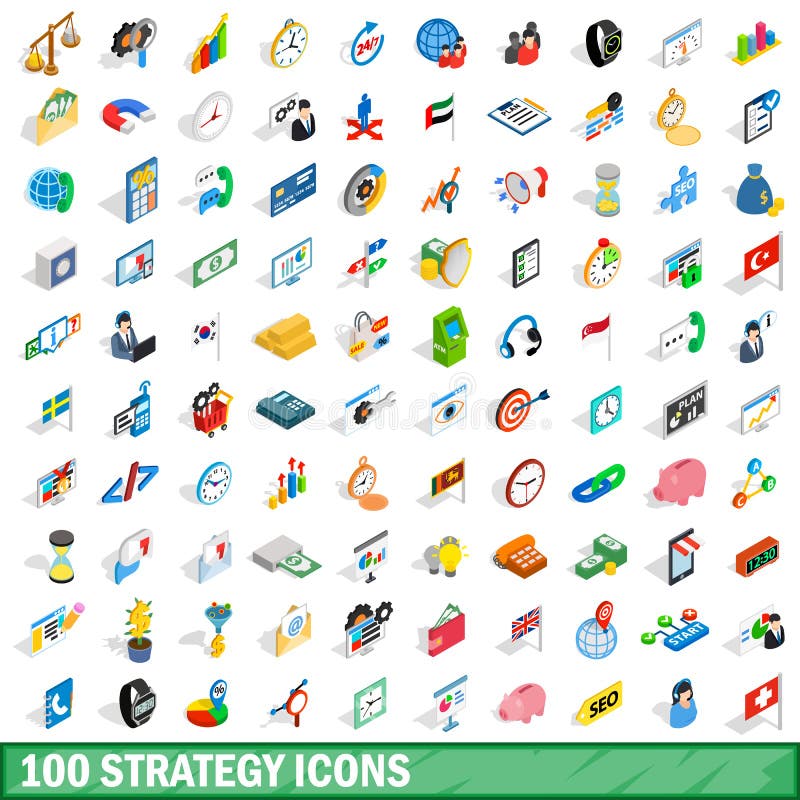 100 Strategy Icons Set, Isometric 3d Style Stock Vector - Illustration ...