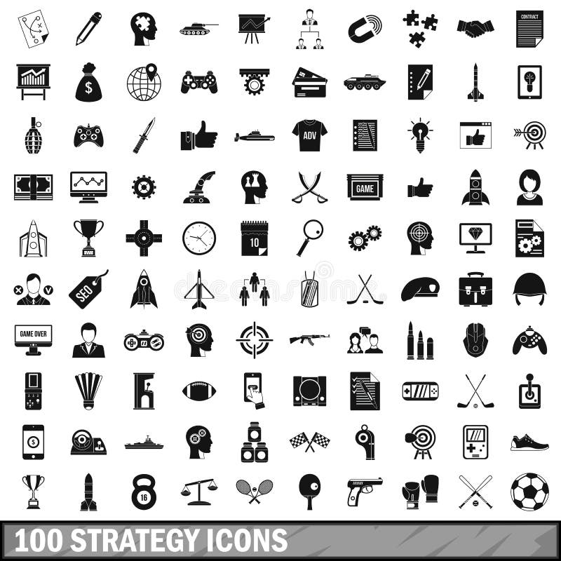 100 Strategy Icons Set, Simple Style Stock Vector - Illustration of ...