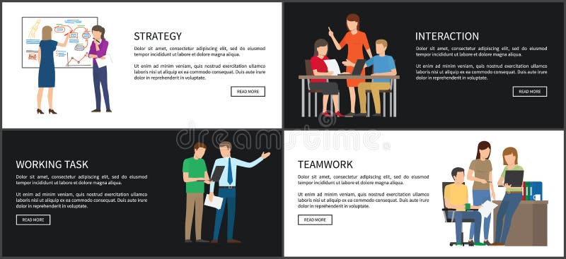 Teamwork and Interaction Collection of Posters Stock Vector ...