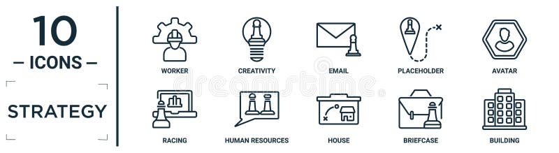 Strategy Linear Icon Set. Includes Thin Line Worker, Email, Avatar ...