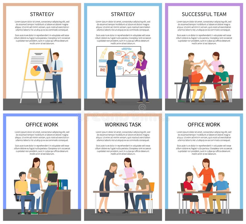 Strategy and Office Work Set Vector Illustration Stock Vector ...