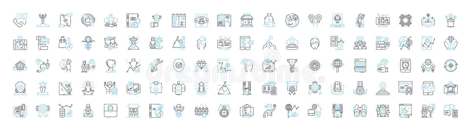 Action Planning Linear Icons Set. Trategy, Goal, Plan, Execution, Tactics, Objectives ...