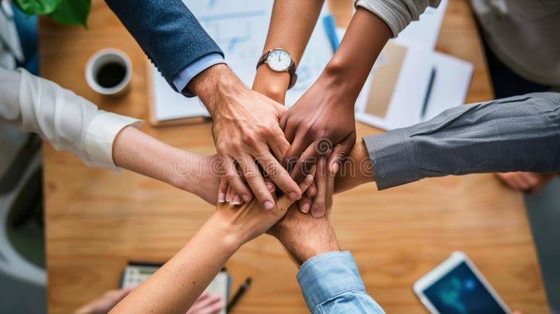 Strategy Session Victory Team Highfiving Around a Table with a Winning ...