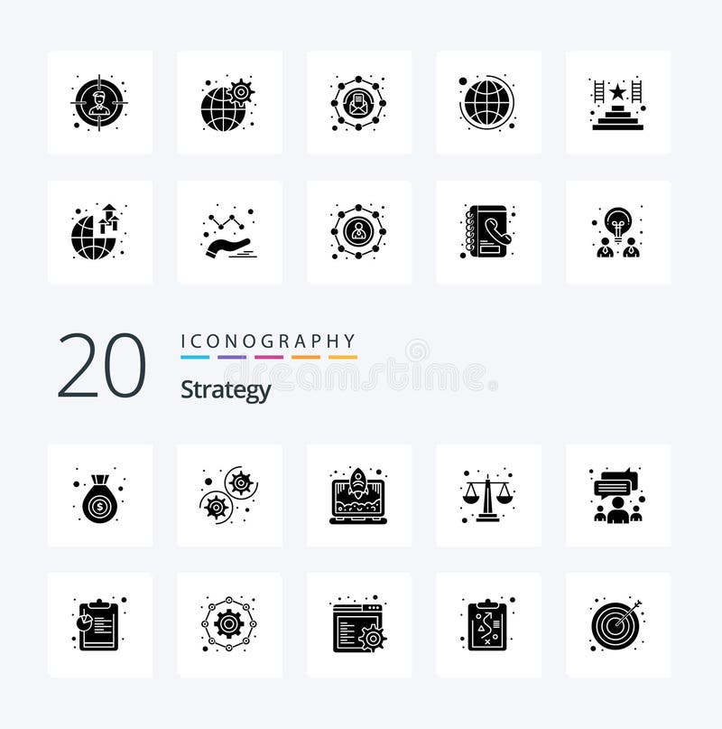 20 Strategy Solid Glyph Icon Pack Like Analysis Meeting Start Up Group ...