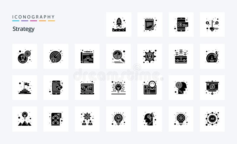 25 Strategy Solid Glyph Icon Pack. Vector Icons Illustration Stock ...