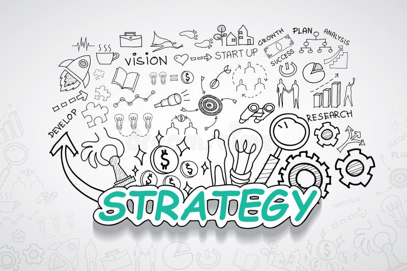 Strategy Text, with Creative Drawing Charts and Graphs Business Success ...