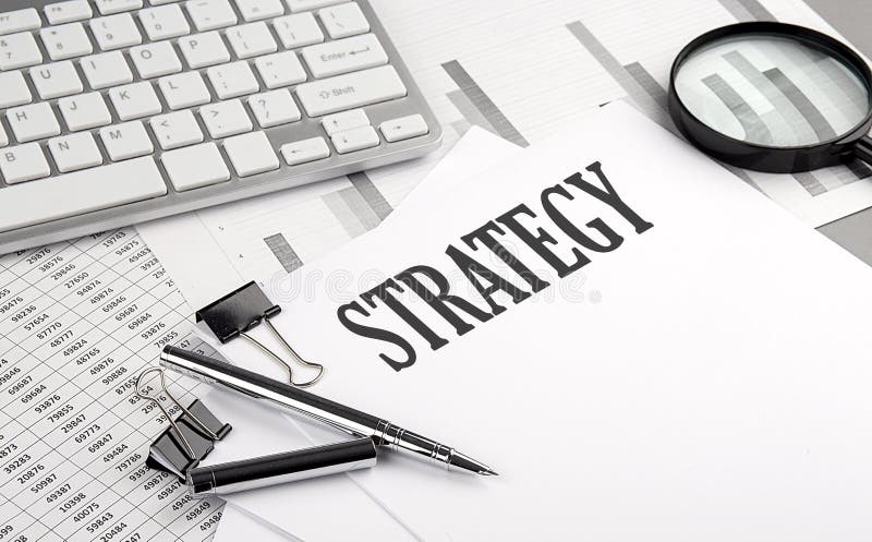 STRATEGY Text on Paper with Chart and Keyboard, Business Concept Stock ...