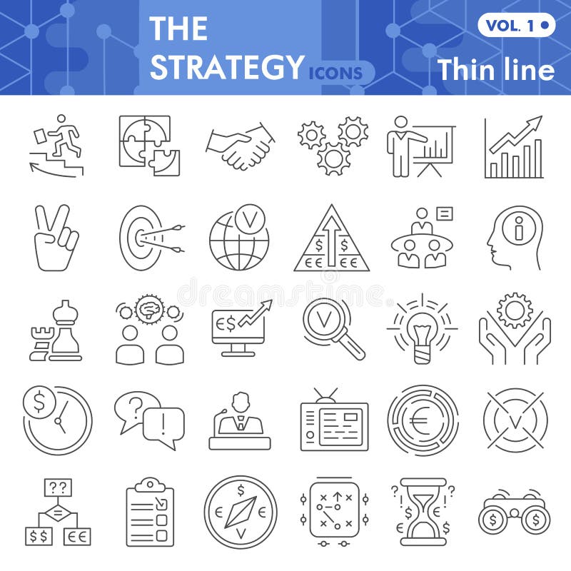 Strategy Thin Line Icon Set, Business Symbols Collection or Sketches ... Strategy Thin Line Icon Set, Business Symbols Collection or Sketches ...