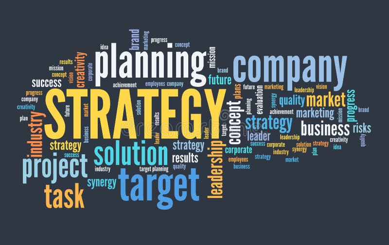 Strategy word cloud stock illustration. Illustration of idea - 128850687