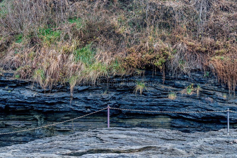 Stratified Geological Rocks and Pool of Water Stock Photo - Image of ...