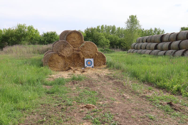 Straw bale and target stock photo. Image of exercise - 254704240