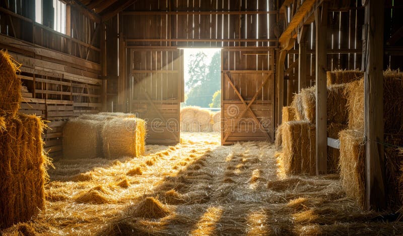 Straw Bales and Hay in Barn. a Barn Filled with Hay Bales Stock Image ...