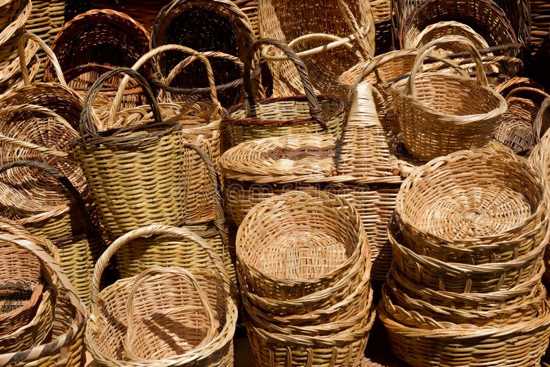 Straw Baskets stock photo. Image of wood, woven, decorative - 122897026