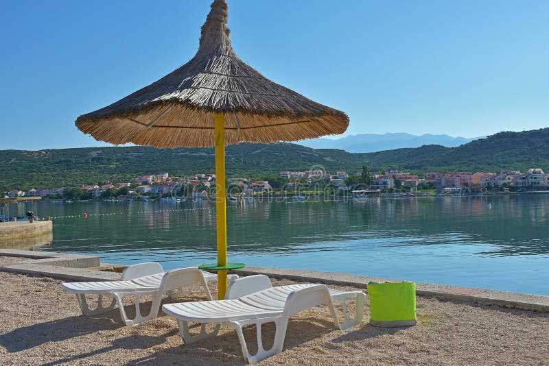 Straw Beach Umbrella on the Beach Stock Image - Image of vacation ...