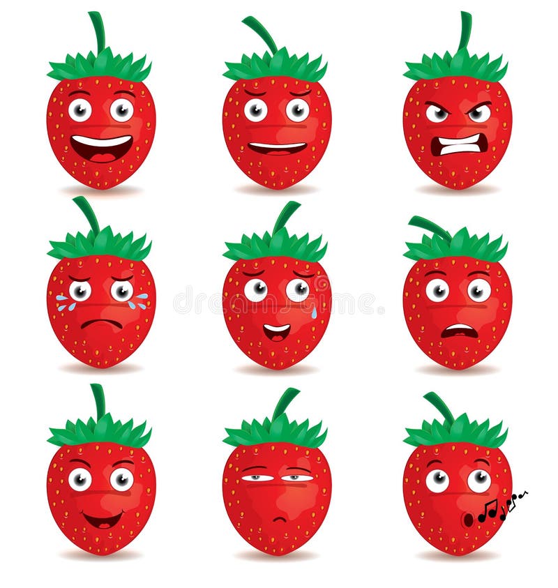 Straw Berry Emoticon Cartoon Character Eps 10 Vector Stock Vector ...