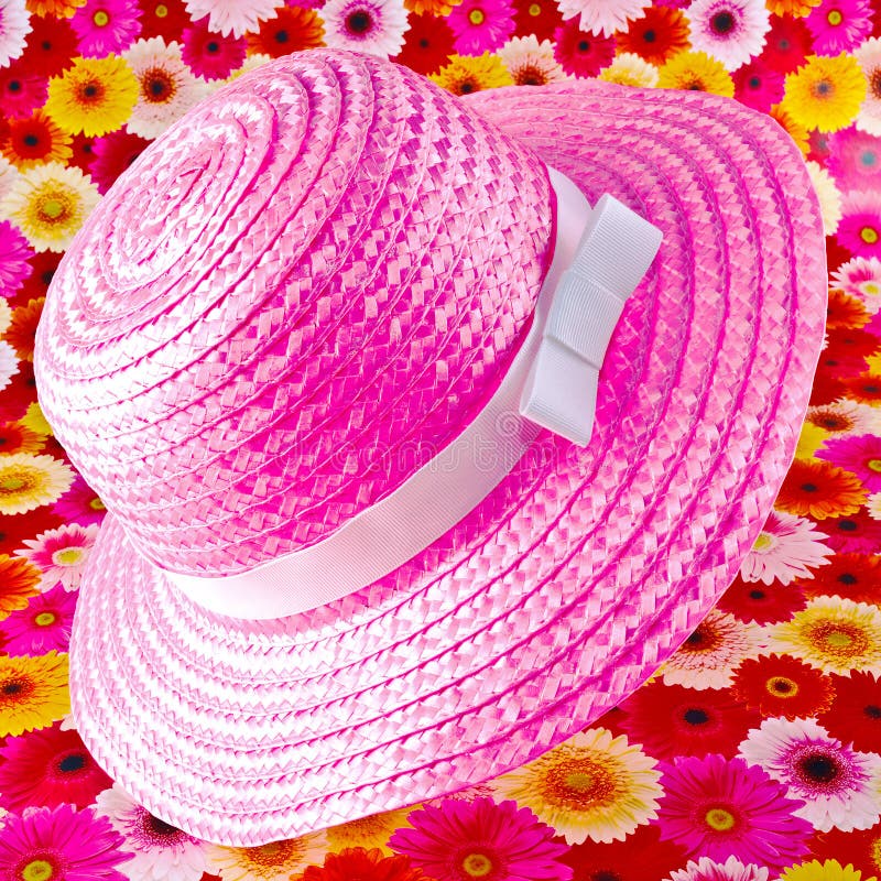 Pink straw hat stock image. Image of decorated, summer - 40585565