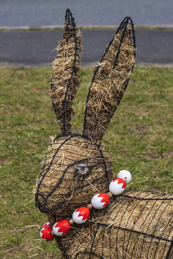 Straw Bunny with Easter Eggs Stock Image - Image of easter, outdoors ...