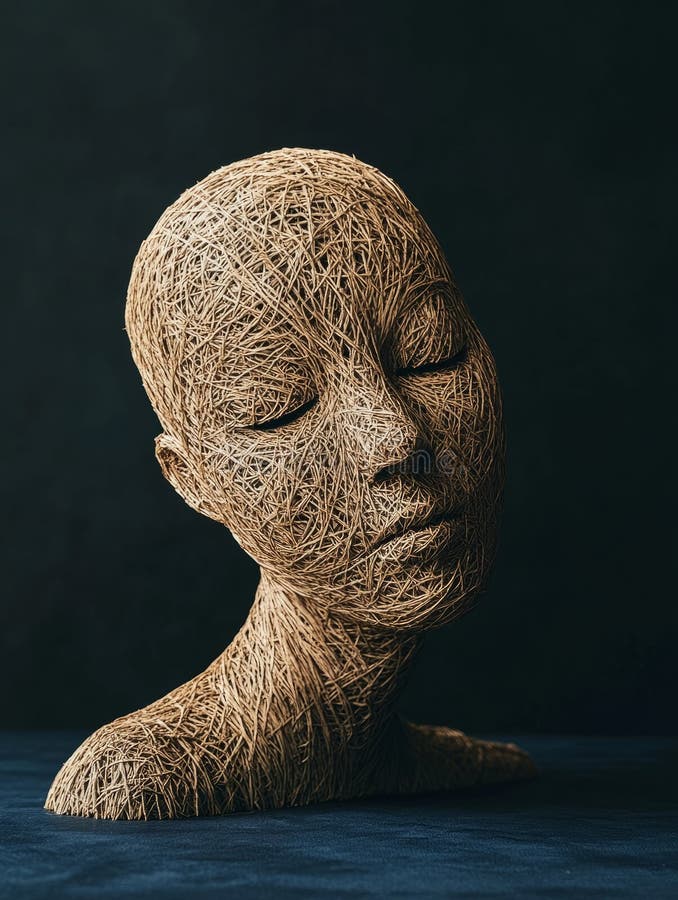 Straw Bust Sculpture on a Dark Background. Stock Image - Image of ...