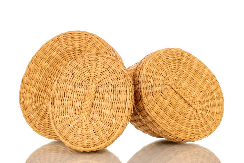 Straw Decorative Baskets, Close-up, Isolated on White Background. Stock ...