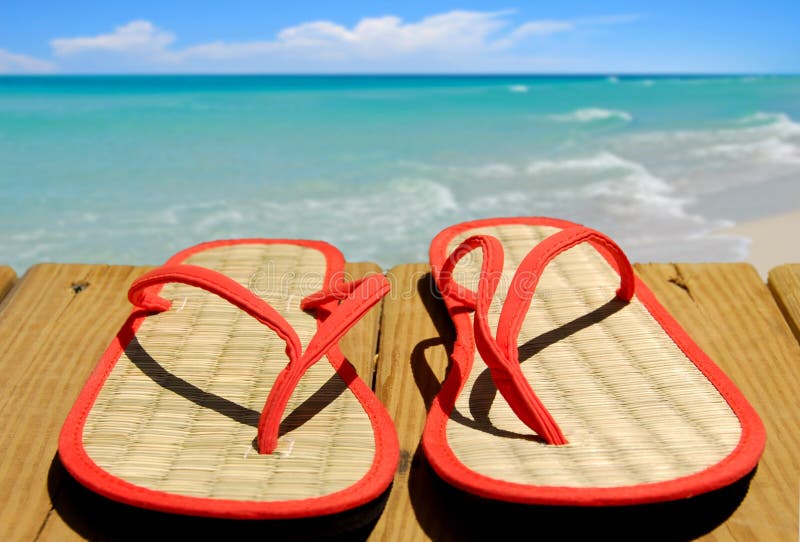 Straw Flip Flops on Beach Pier Stock Image - Image of tropic, dock: 4790885