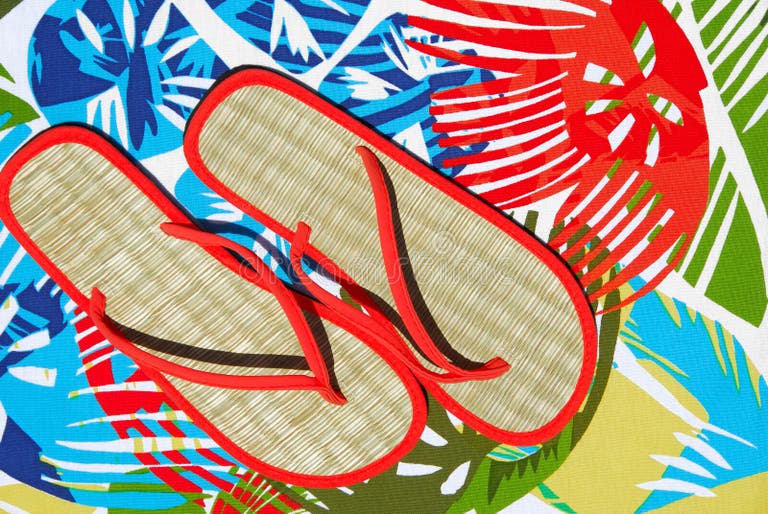 Straw Flipflops on Tropical Mat Stock Photo - Image of beachware ...